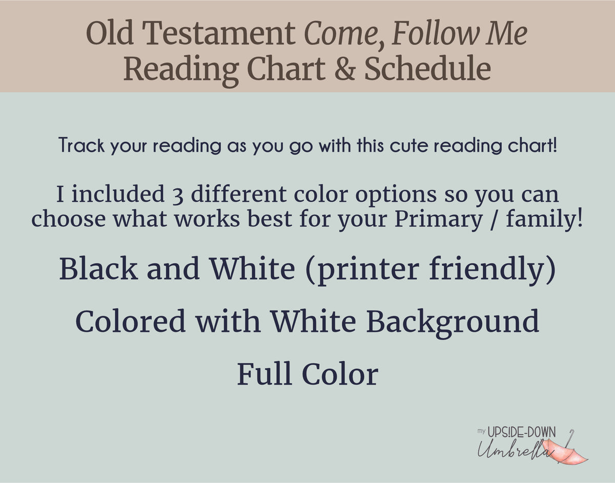 Old Testament Reading Chart and Come, Follow Me Printable Schedule for ...