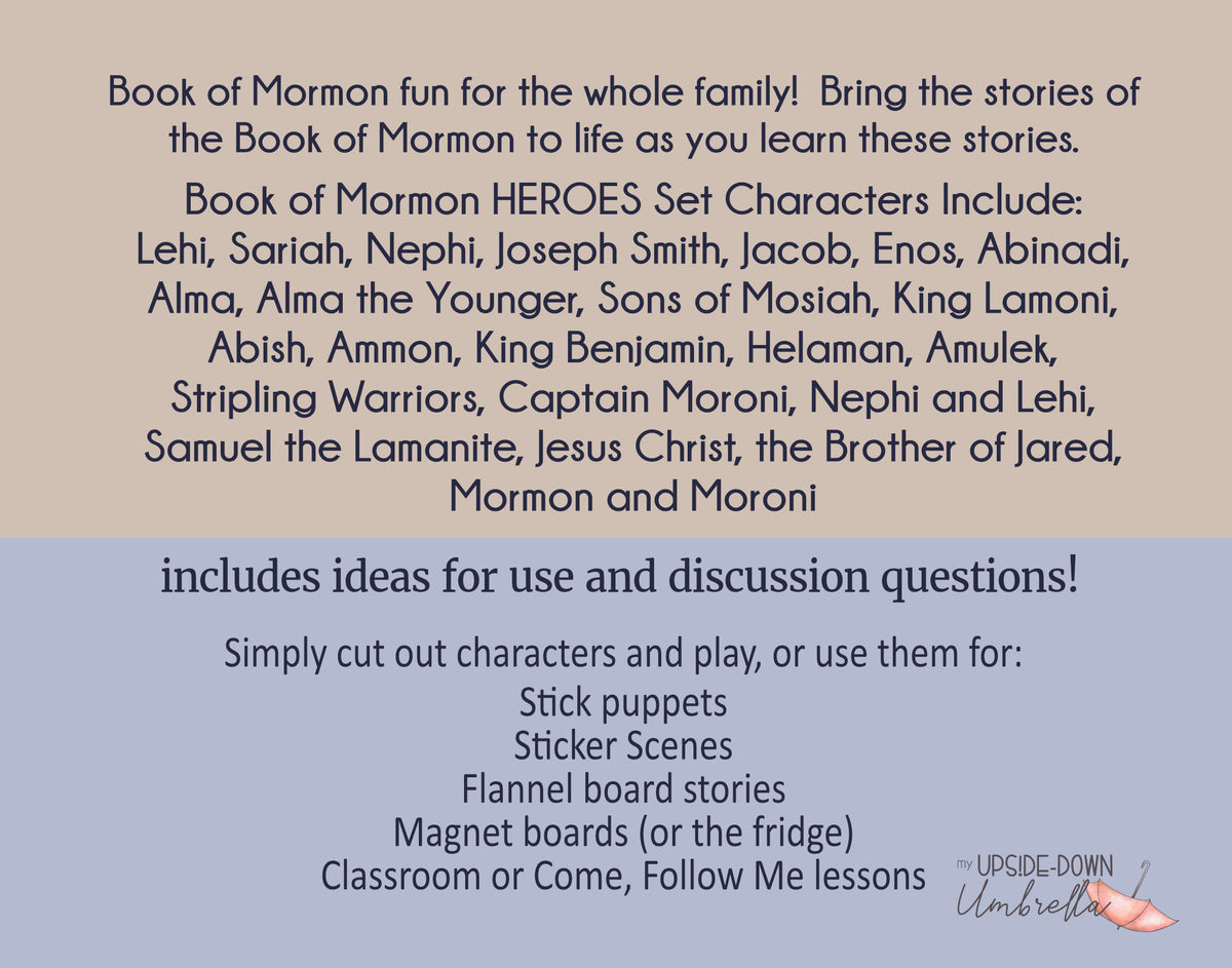Book of Mormon Scripture Pals HEROES SET – My Upside Down Umbrella
