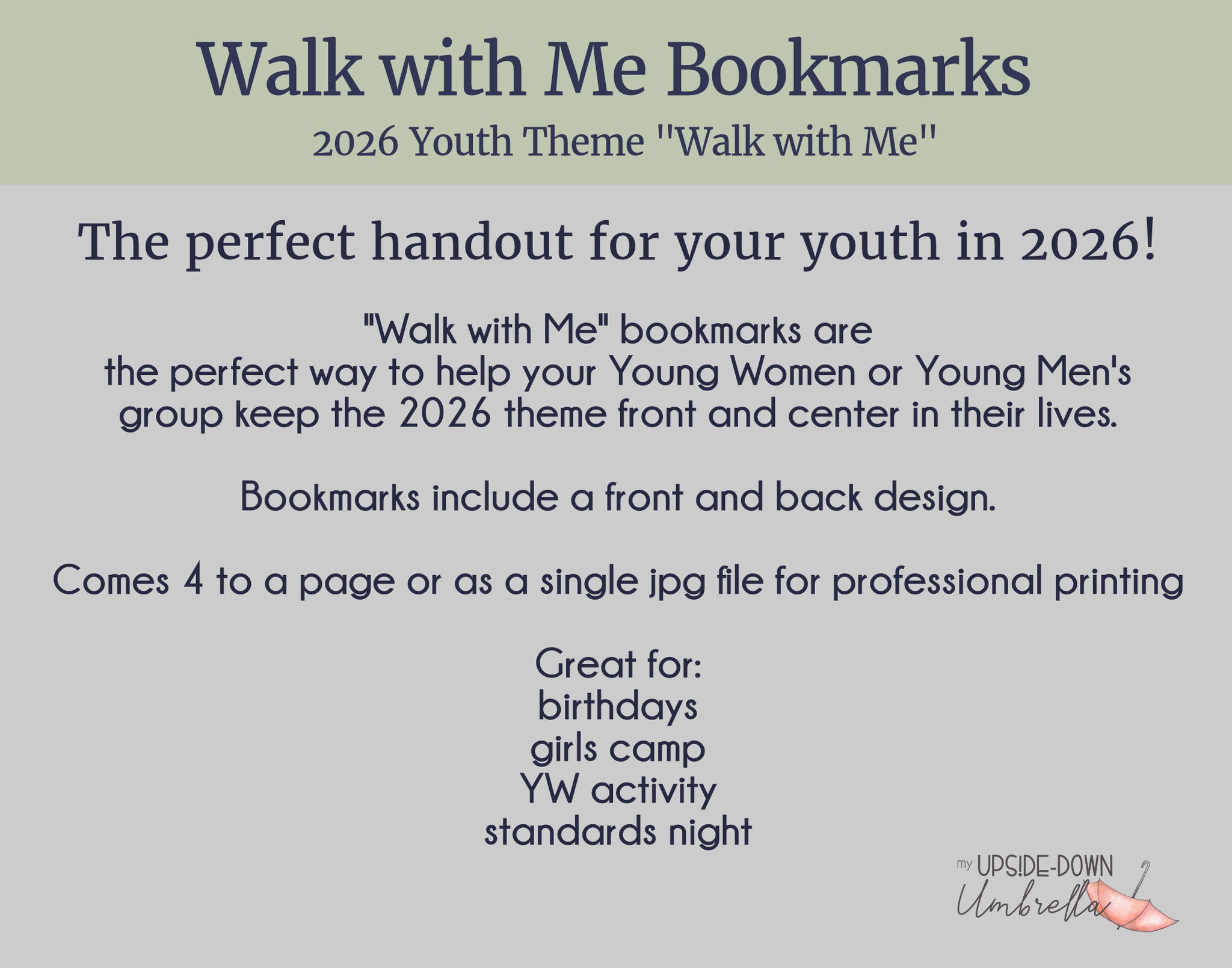 Walk with Me 2026 LDS Youth Theme Bookmarks for Young Women (digital ...